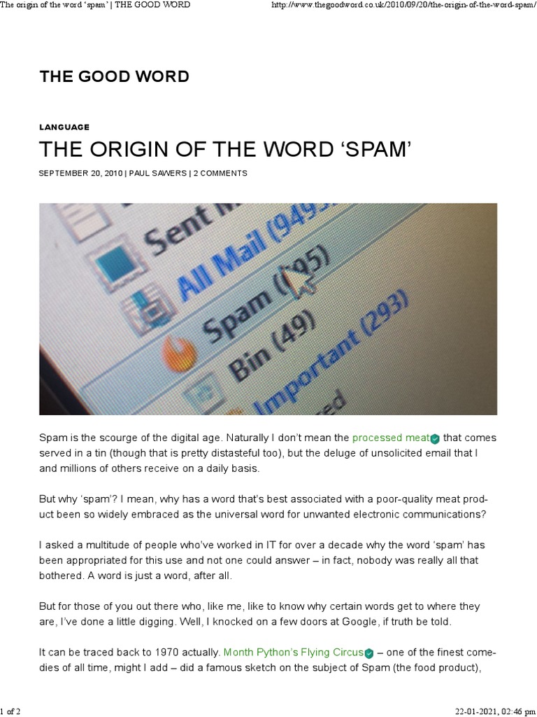 The Origin of The Word Spam' | PDF | Spamming | Cyberspace