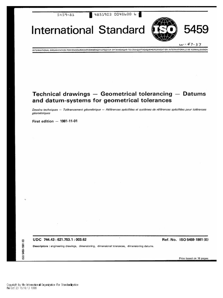 ISO 5459 Technical Drawings-Geometrical Tolerancing-Datums A | PDF
