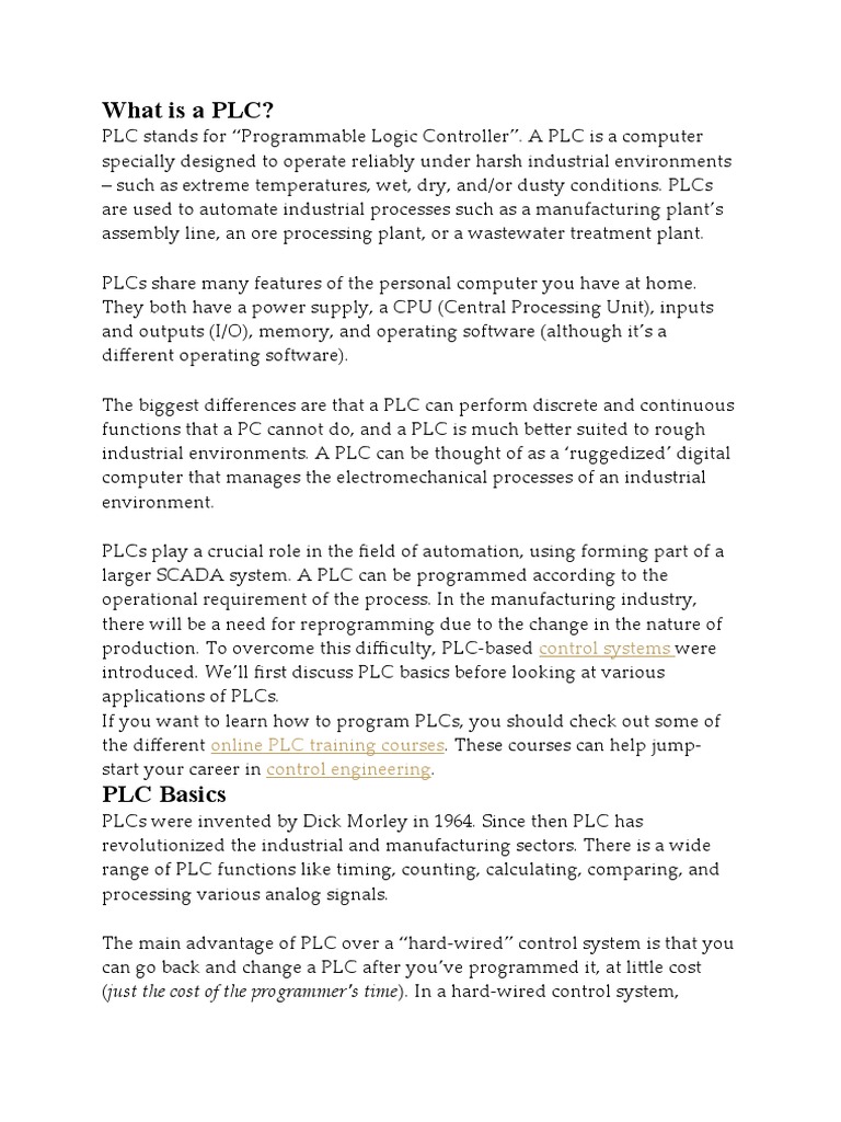 What Is A PLC-introduction | Download Free PDF | Programmable Logic ...