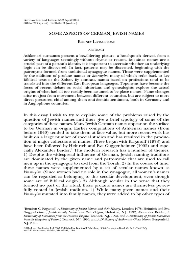Livingstone, Some Aspects of German-Jewish Names | PDF | Jews | Torah