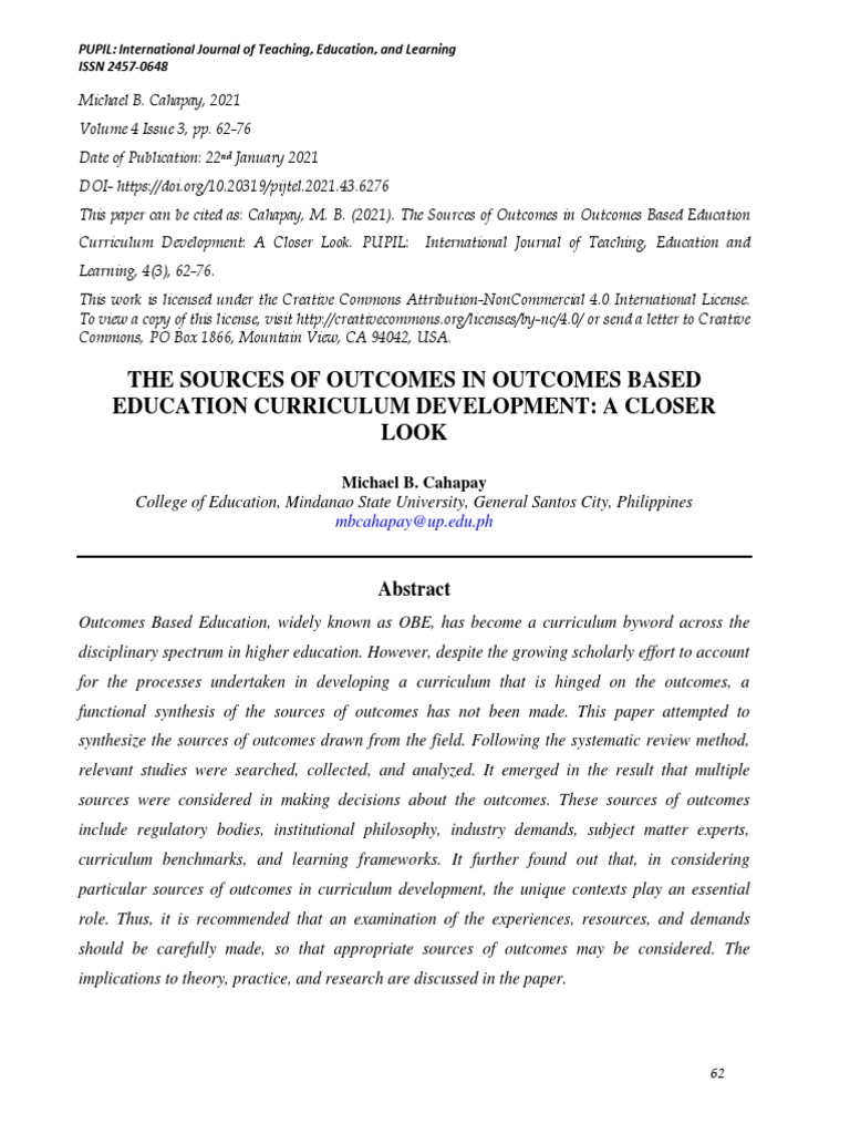 The Sources of Outcomes in Outcomes Based Education Curriculum ...