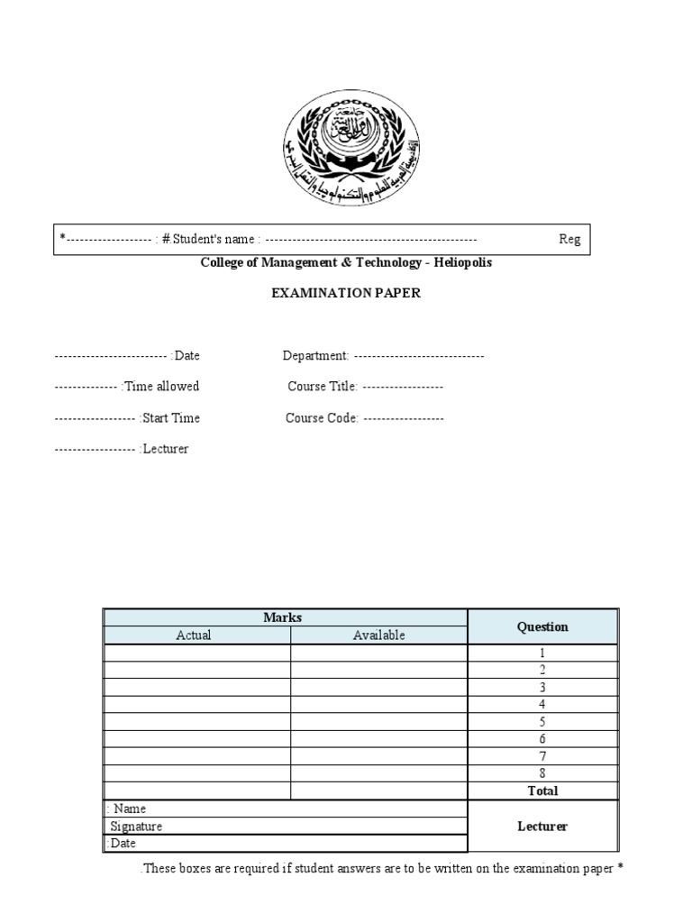 Student exam paper template | PDF