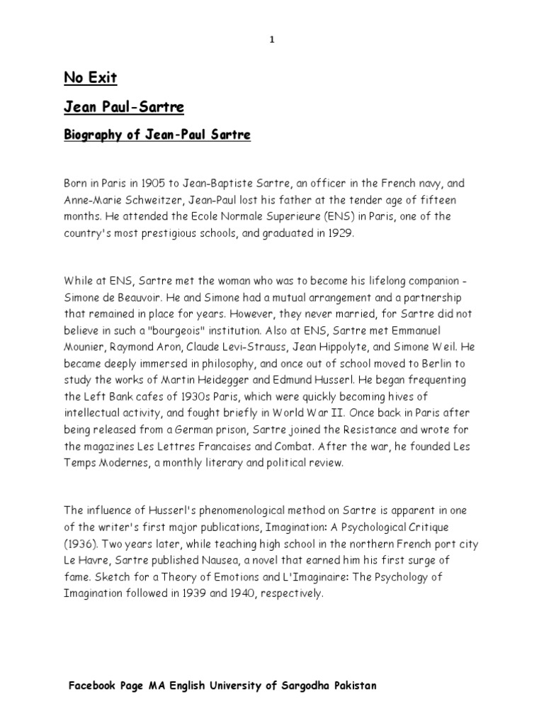 No Exit Jean Paul-Sartre | PDF | Existentialism | Søren Kierkegaard