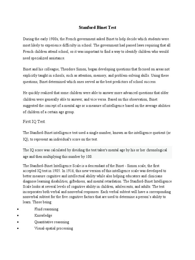 Stanford Binet Test | PDF | Intelligence Quotient | Intellectual Disability