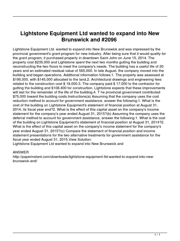 Lightstone Equipment LTD Wanted To Expand Into New Brunswick and | PDF ...