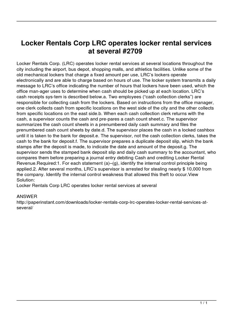 Locker Rentals Corp LRC Operates Locker Rental Services at Several ...