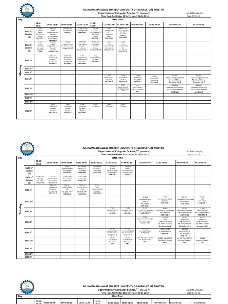 BSCS Time Table | PDF | Information Age | Computing