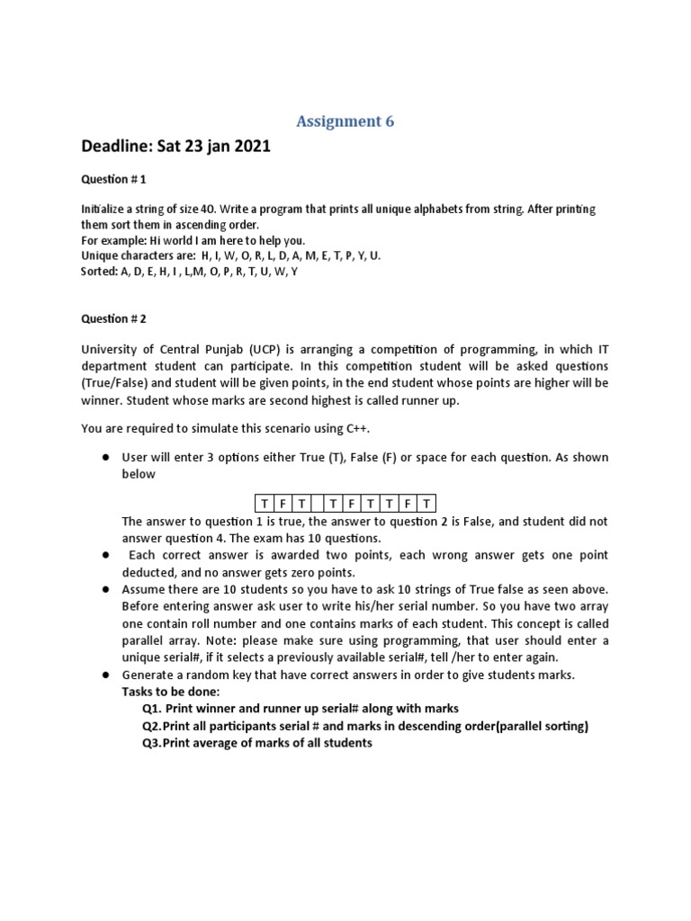 Deadline: Sat 23 Jan 2021: Assignment 6 | PDF | Computer Programming ...