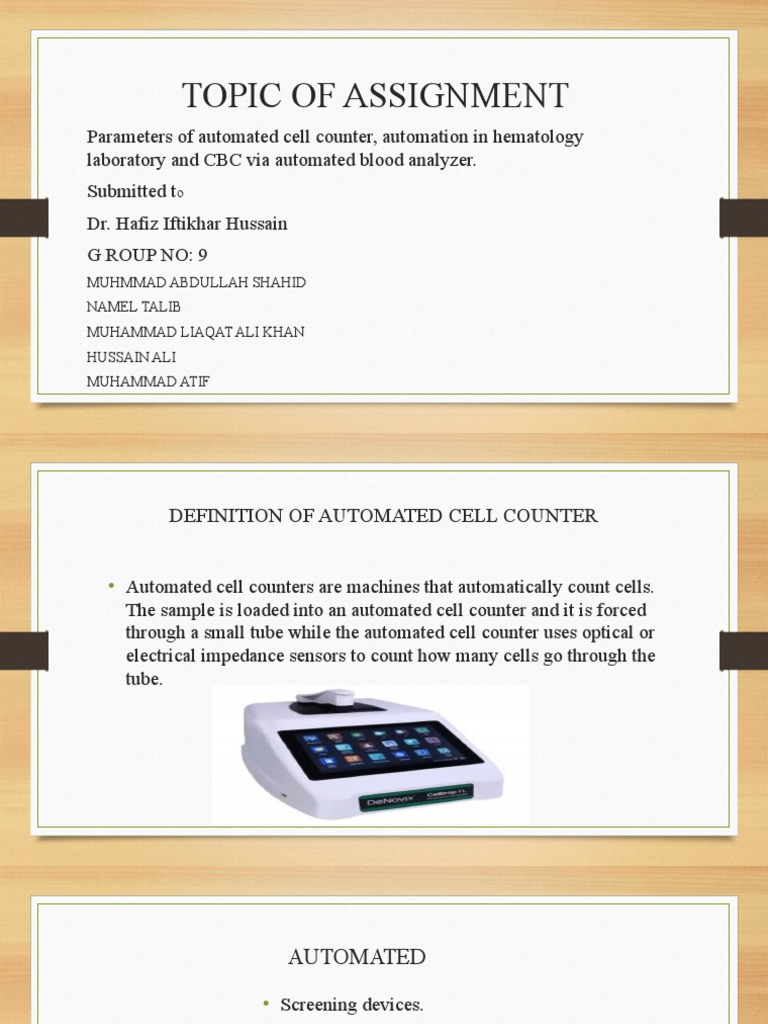 Parameters of Automated Cell Counter Automation in Hematology ...