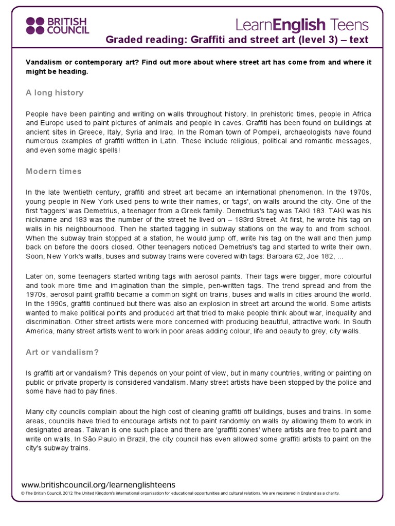 Graded Reading: Graffiti and Street Art (Level 3) - Text: A Long ...