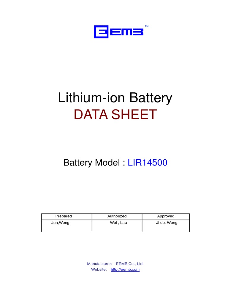 Lithium-Ion Battery: Data Sheet | Download Free PDF | Rechargeable ...