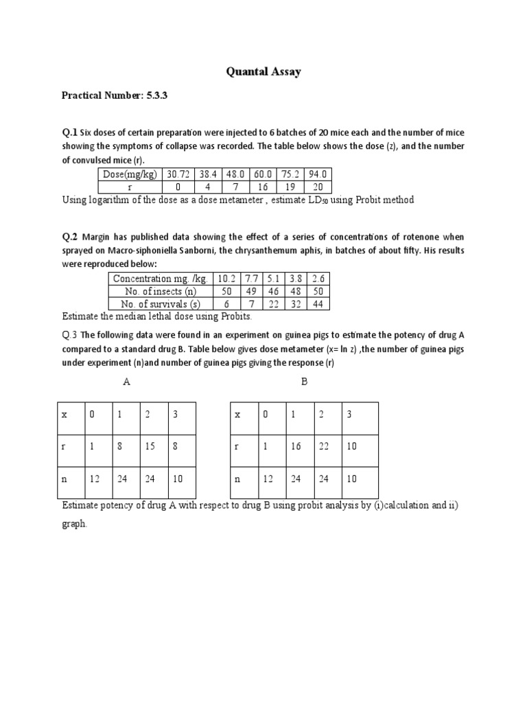 Quantal Assay: Practical Number: 5.3.3 | PDF
