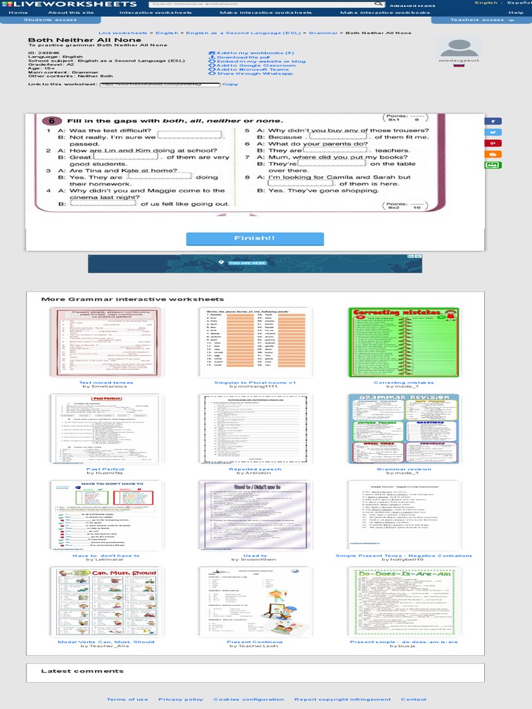 Both Neither All None Worksheet | PDF | English Language | English As A ...