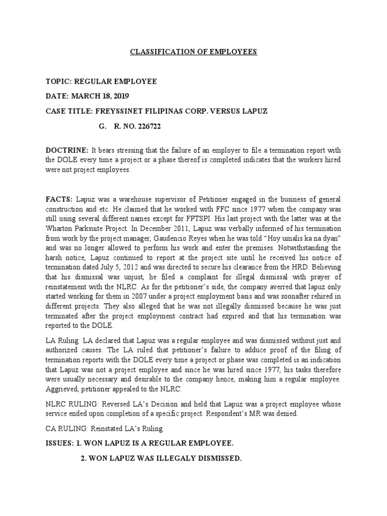 Classification of Employees 2019 | PDF | Employment | Labour Law