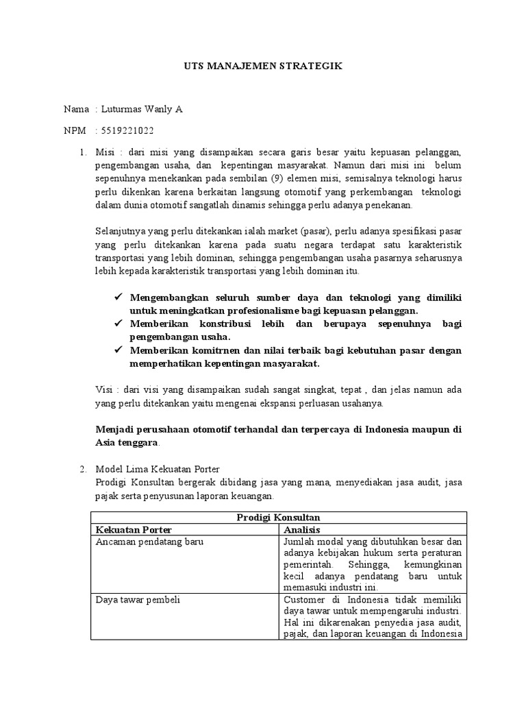 Uts Manajemen Strategik | PDF