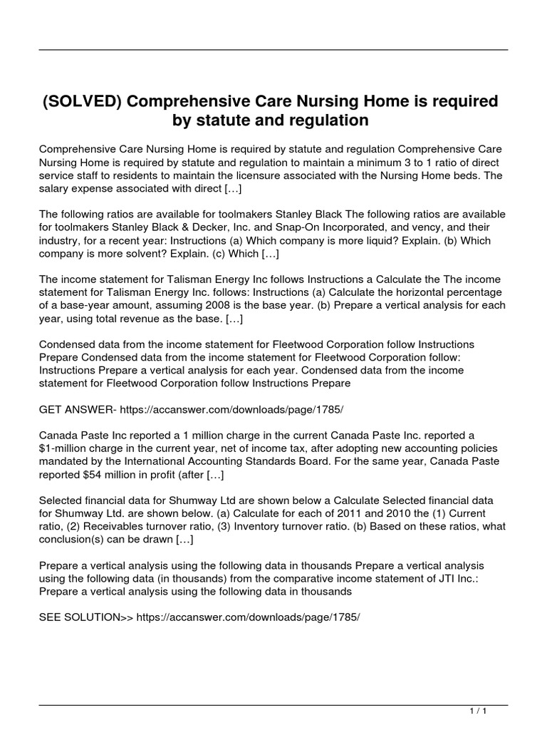 Solved Comprehensive Care Nursing Home Is Required by Statute and ...