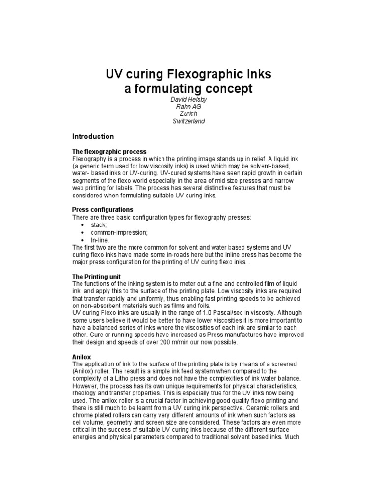 UV Flexo Ink Formulation Insights | PDF | Epoxy | Industrial Processes