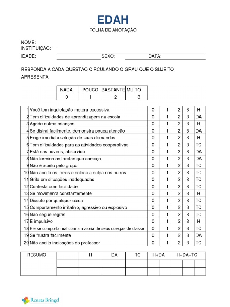 Escala Edah Adaptada para Uso | PDF | Transtorno de déficit de atenção ...