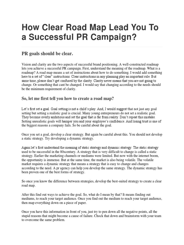 How Clear Road Map Lead You To A Successful PR Campaign | PDF | Target ...