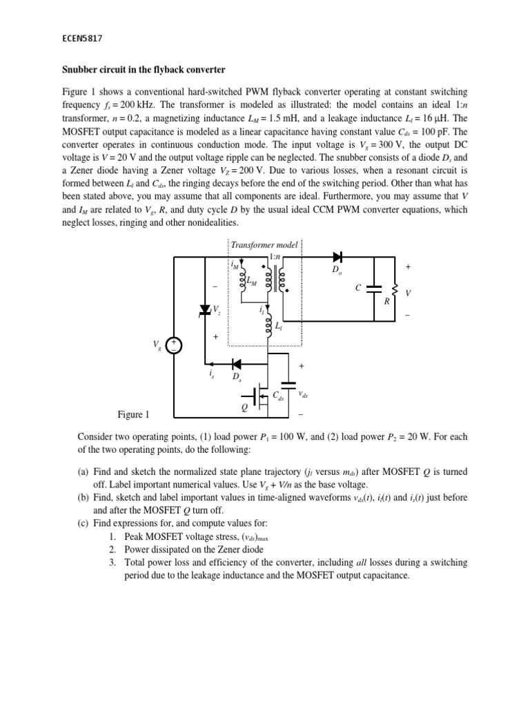 Snubber Circuit in The Flyback Converter: Transformer Model I L C R + D ...