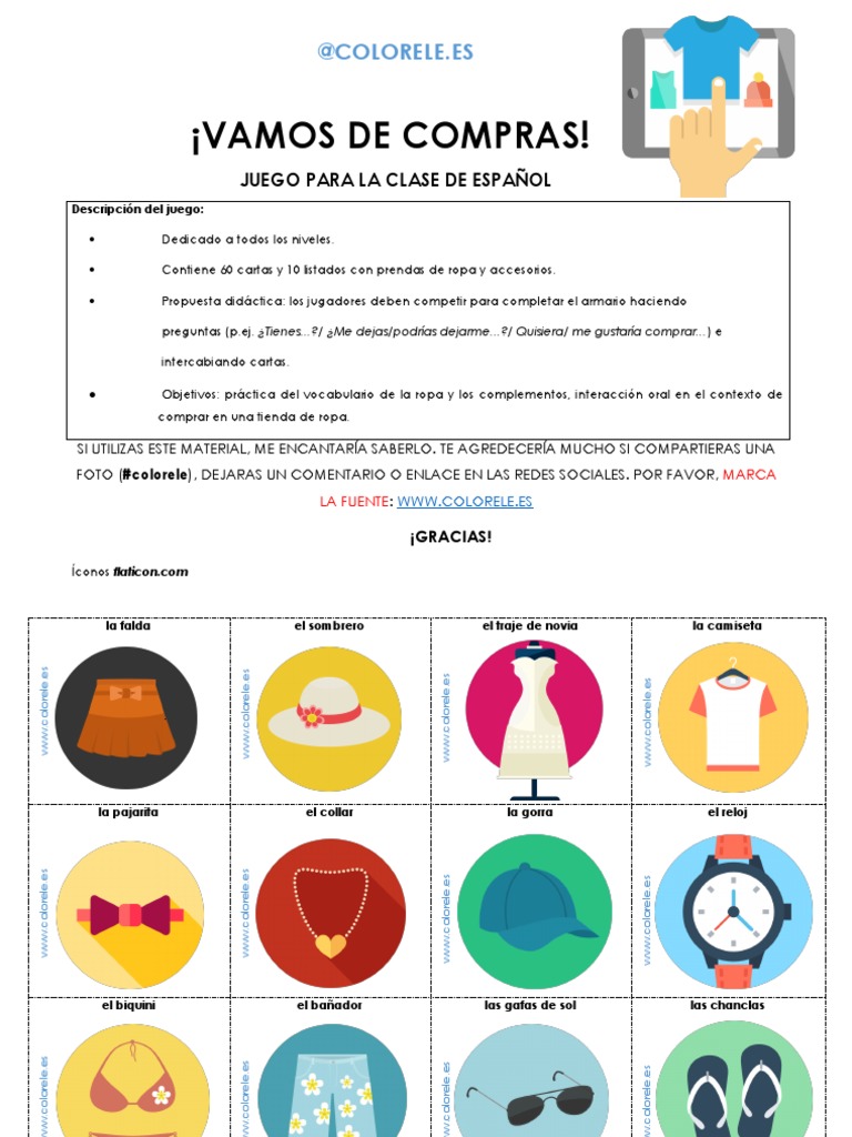 Juego de Vocabulario: Compras en Español | PDF | Moda | Softlines ...