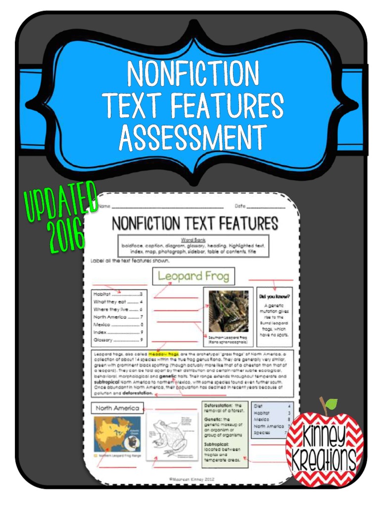 Nonfiction Text Features Assessment | PDF | Frog | Leopard