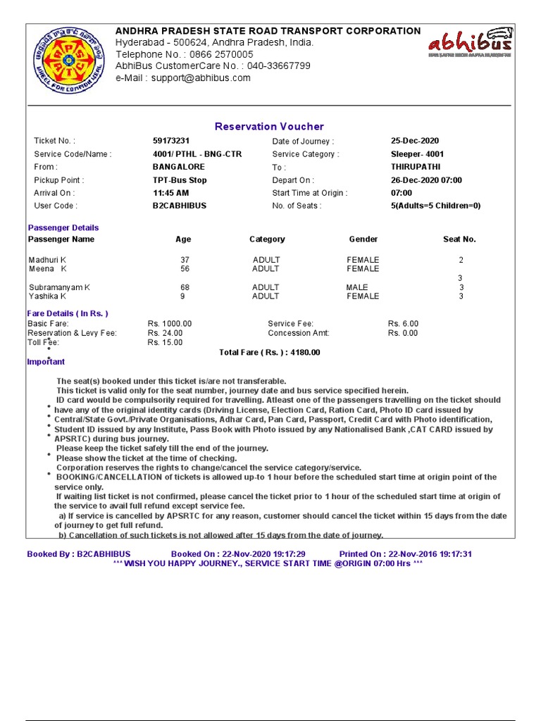 Five-Passenger Reservation Voucher for Sleeper Bus Travel from ...