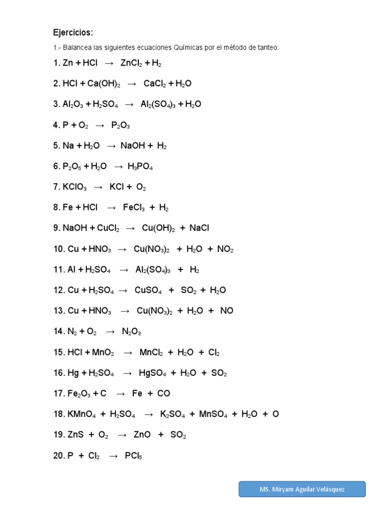 Ejercicios de Balanceo Por Tanteo | PDF