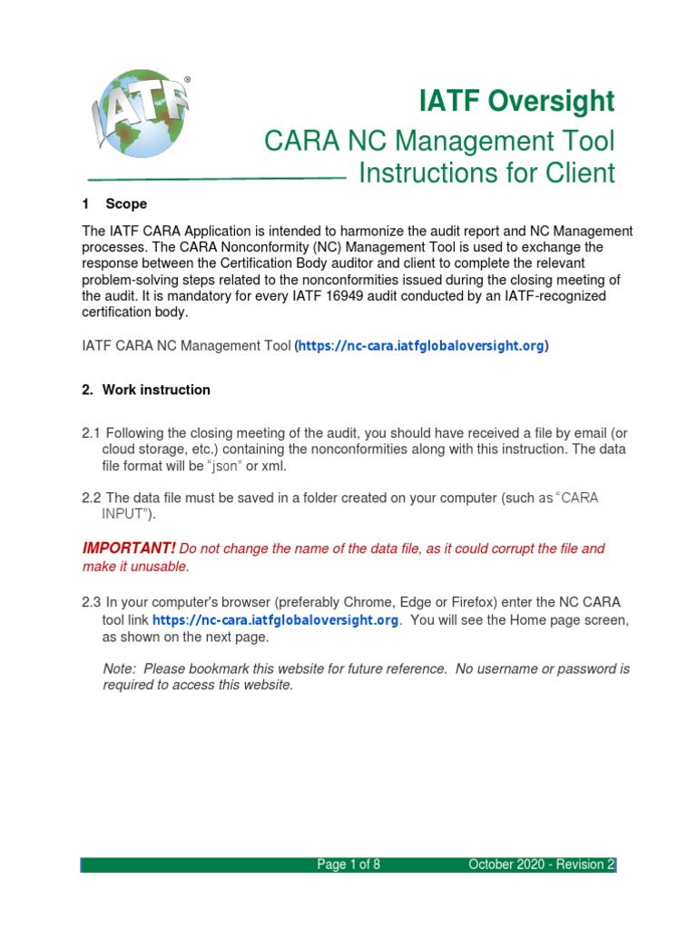 IATF CARA NC Management Tool Guide | PDF | Json | Computer File