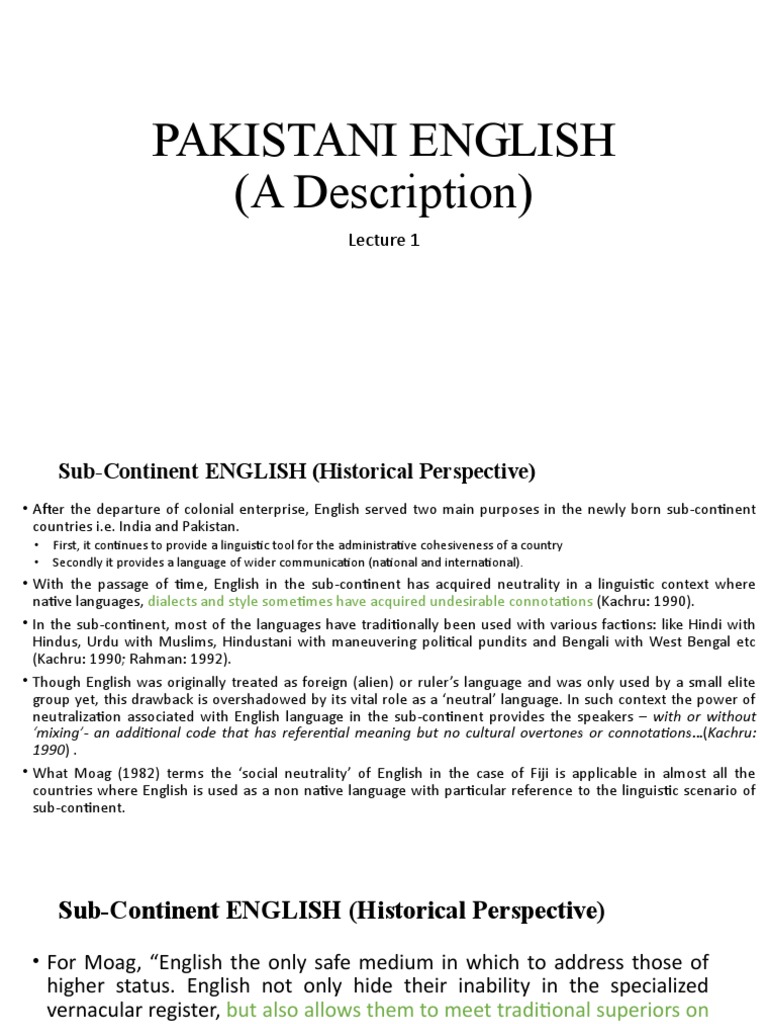 Pakistani English (A Description) | PDF | English Language | Urdu