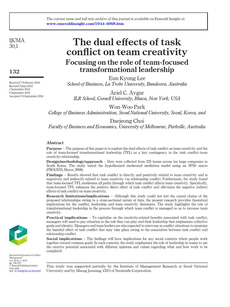 The Dual Effects of Task Conflict On Team Creativity Focusing On The ...