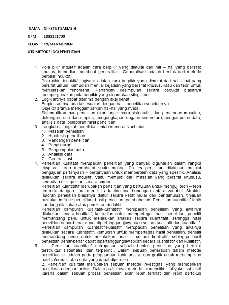 Uts Metodelogi Penelitian | PDF