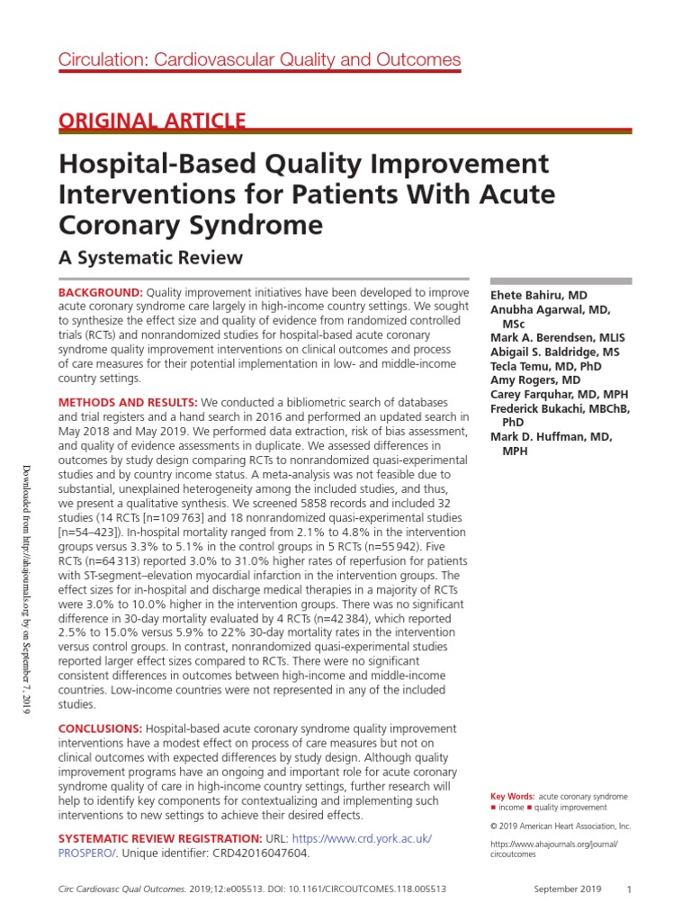 Hospital-Based Quality Improvement Interventions For Patients With ...