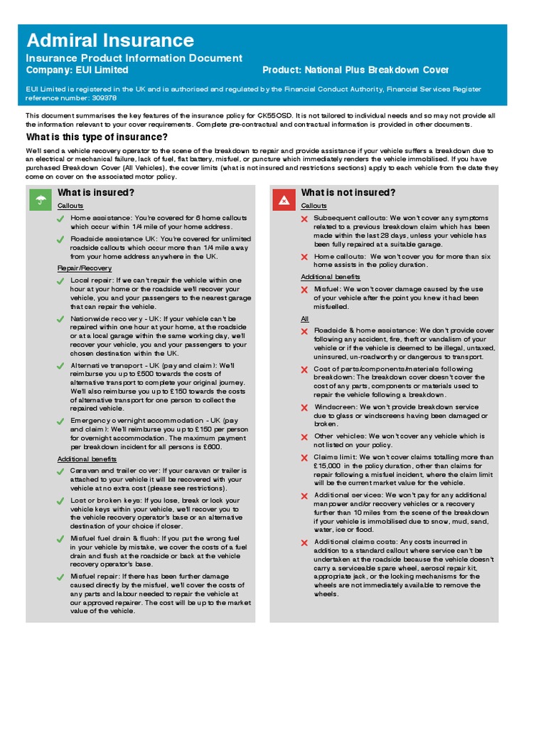 Admiral Insurance: Insurance Product Information Document | PDF ...