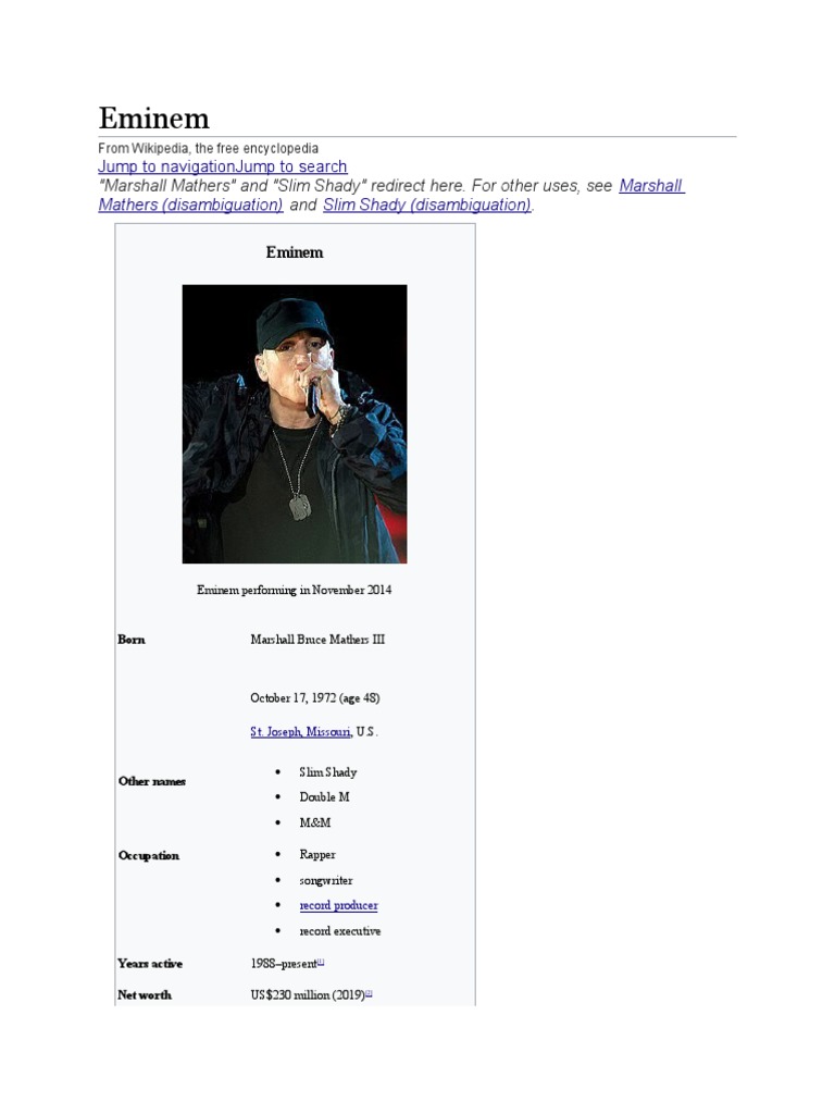 Eminem: Jump To Navigation Jump To Search | PDF | Hip Hop | African ...