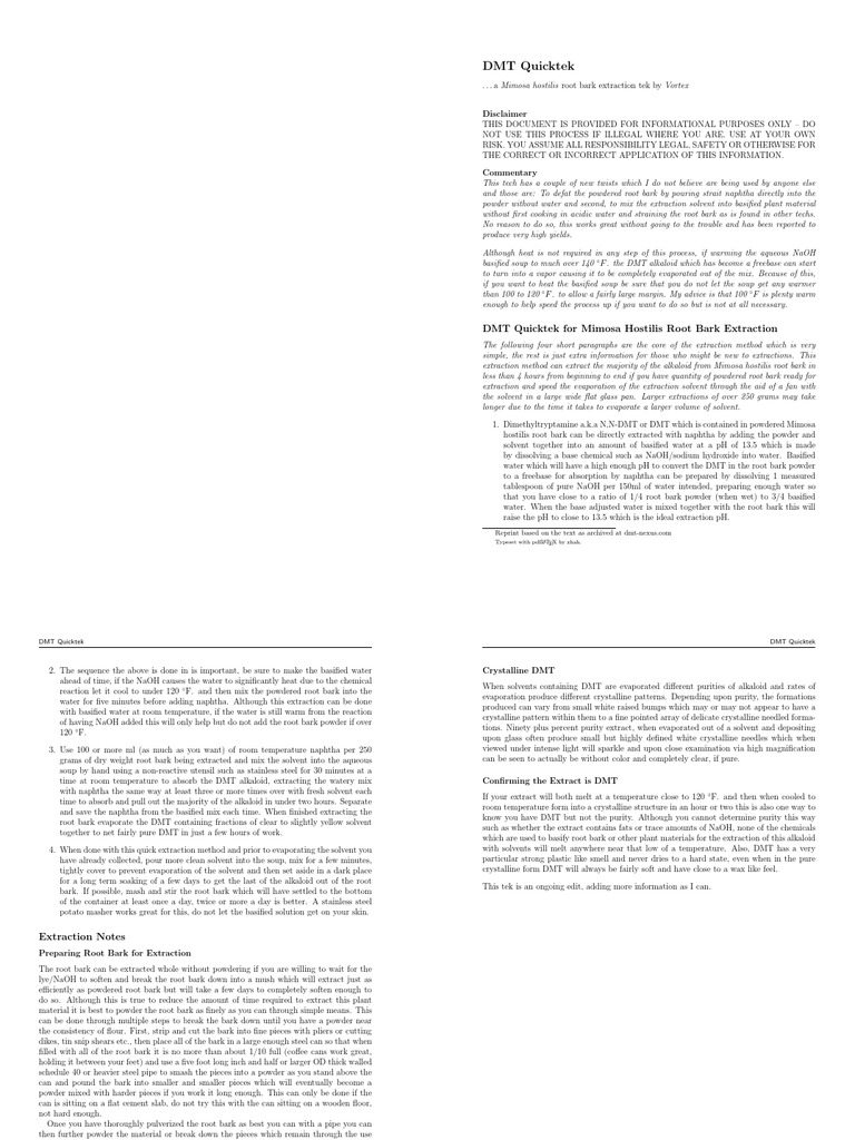DMT Quicktek: A Concise yet Insightful Extraction Tek for Mimosa Hostilis Root Bark Using Direct ...