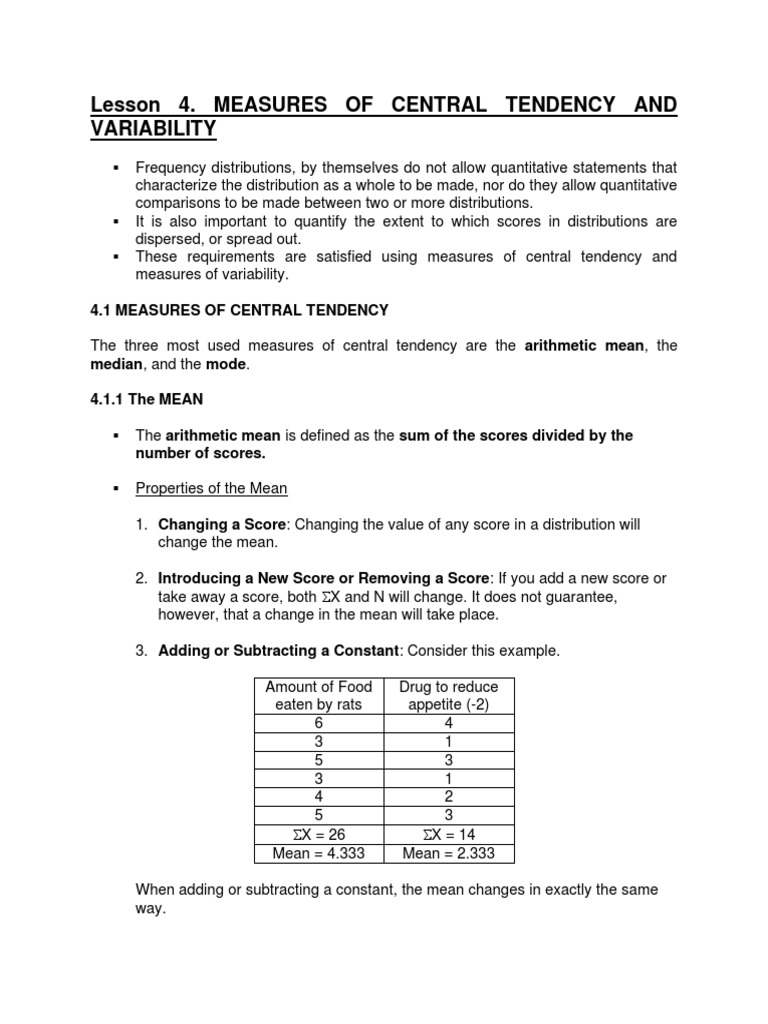 Measures of Central Tendency | PDF | Mode (Statistics) | Standard Deviation