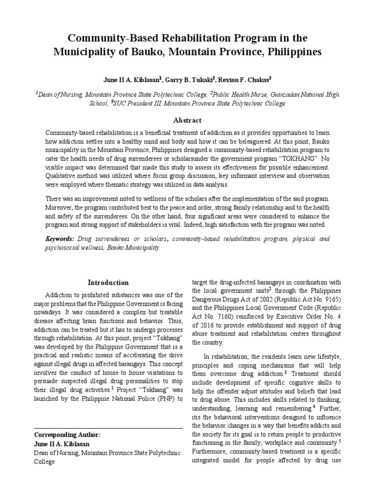 Community-Based Rehabilitation Program in The Municipality of Bauko ...