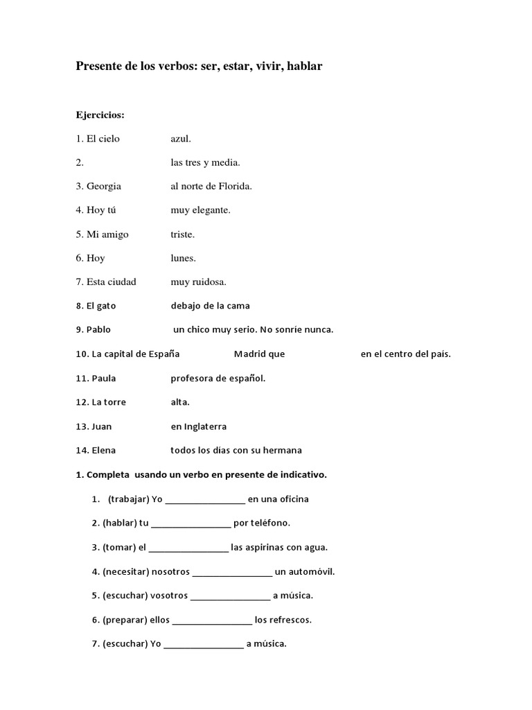 Ejercicios Presente Regulares | PDF