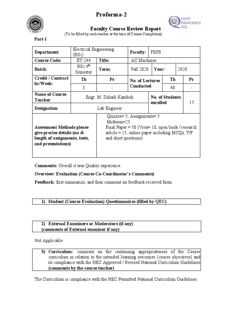 Faculty Course Review: AC Machines | PDF | Course Evaluation ...