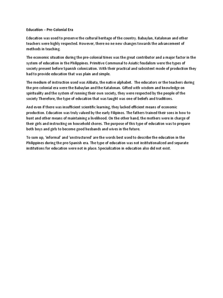 Educational System - Pre-Colonial Era | PDF