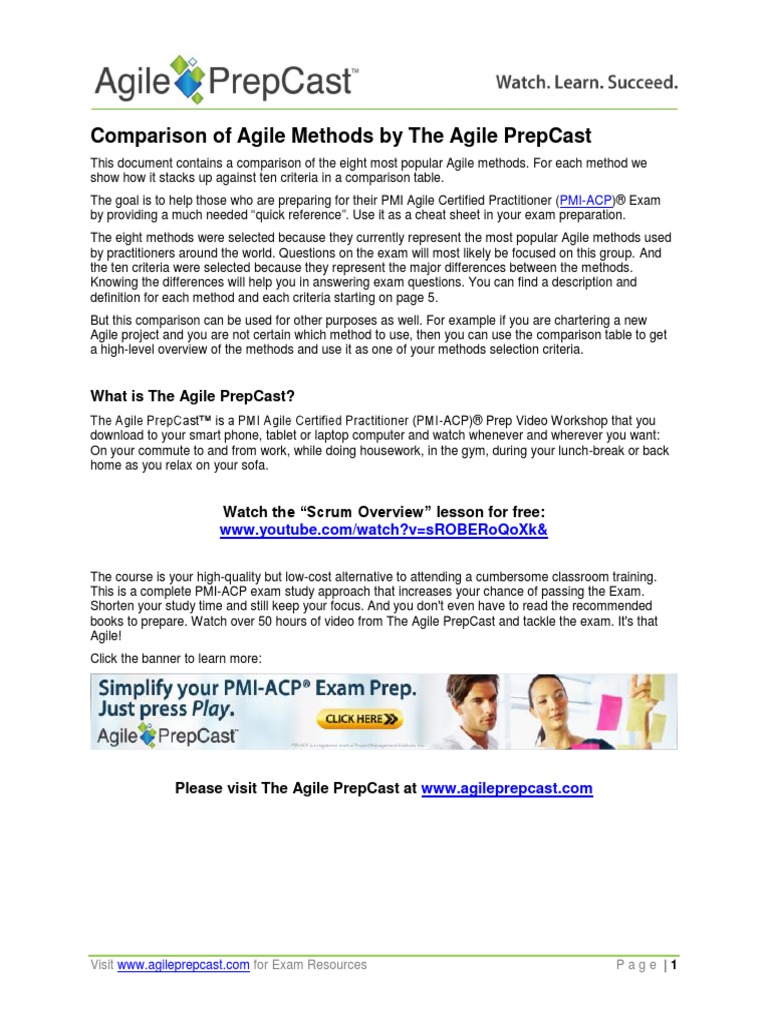 Agile Methods Comparison by The Agile PrepCast | PDF | Software Development Process | Agile ...