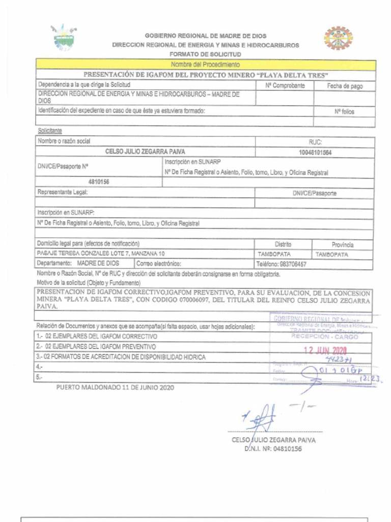 260-2020 - (12-06-2020) - IGAFOM-P-PLAYA DELTA TRES-CELSO JULIO ZEGARRA PAIVA - Compressed | PDF