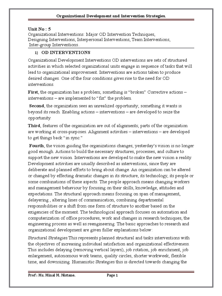 Unit No: 5: Organizational Development and Intervention Strategies ...