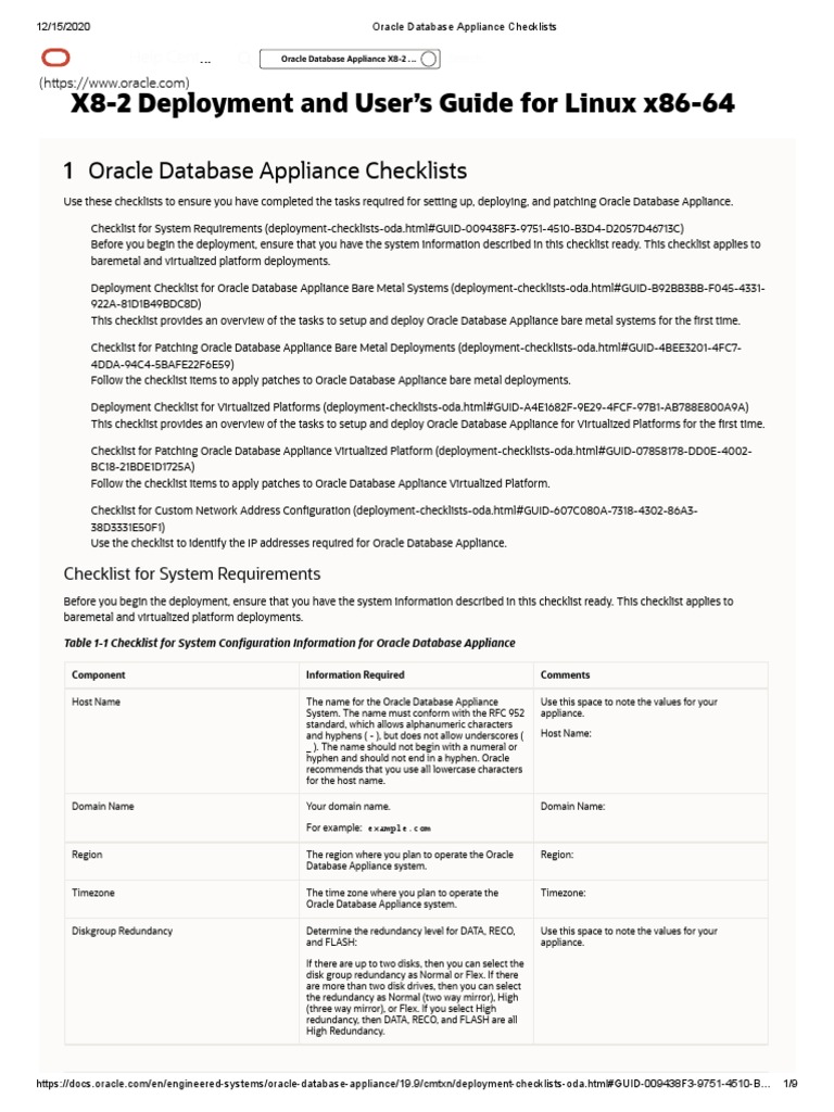 X8-2 Deployment and User's Guide For Linux x86-64: 1 Oracle Database ...
