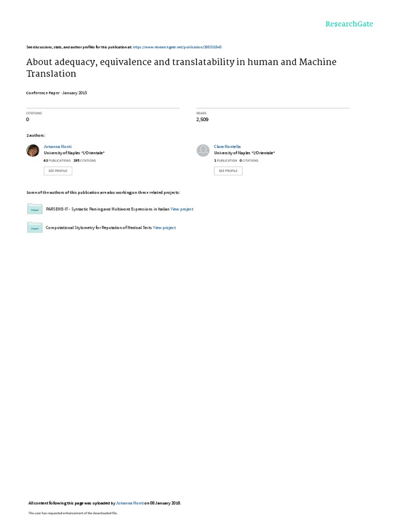 About Adequacy, Equivalence and Translatability in Human and Machine ...