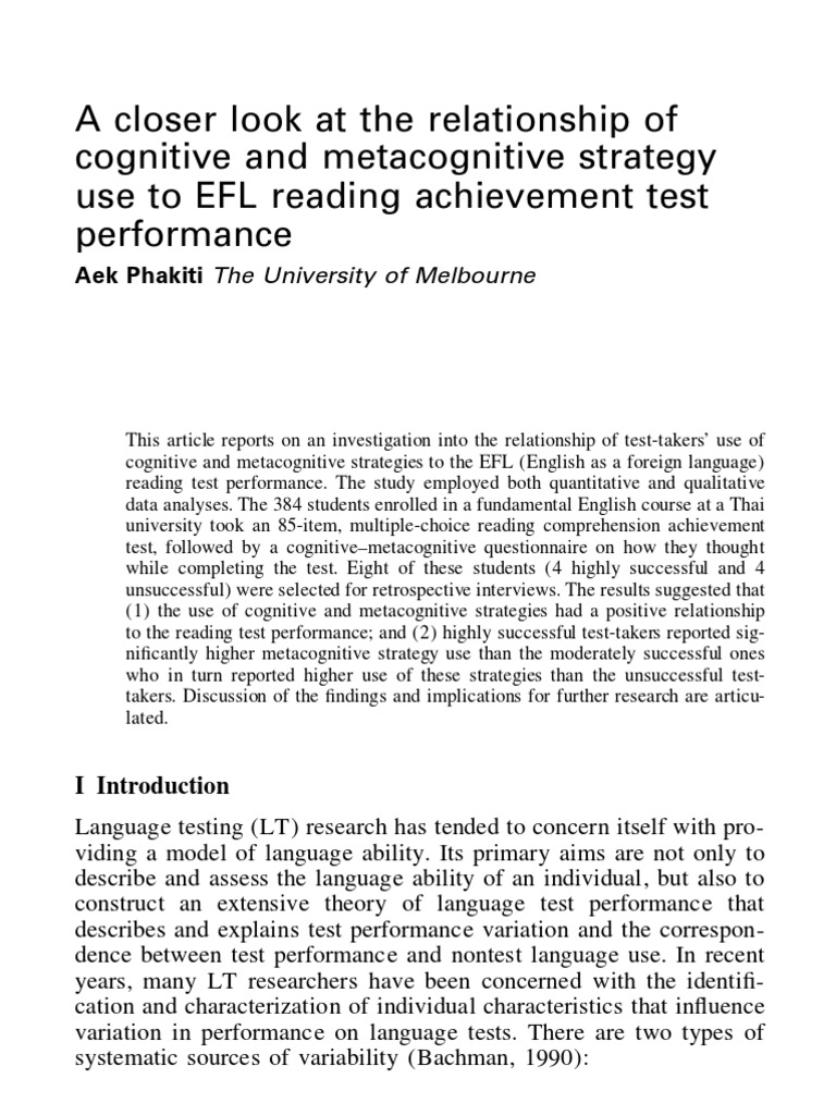 Cognitive Strategies in EFL Reading Tests | PDF | Metacognition ...