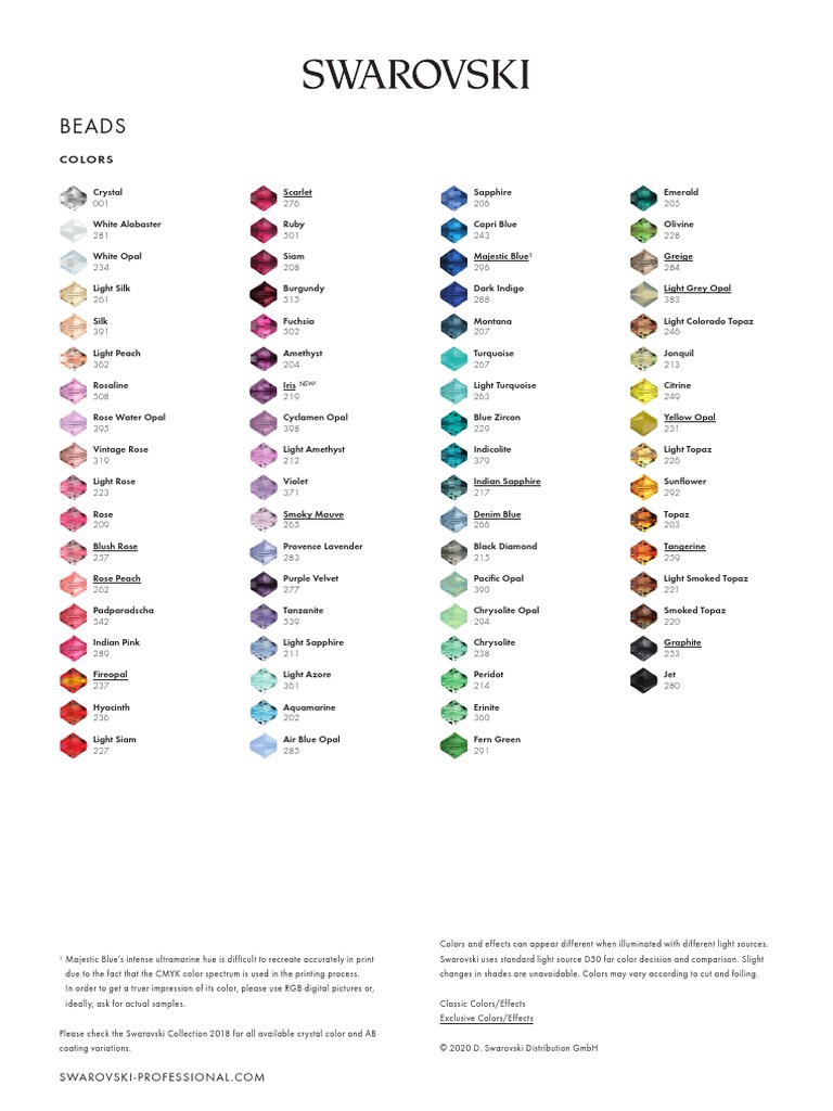 Swarovski Crystal Color Chart 2023 | PDF | Color | Blue