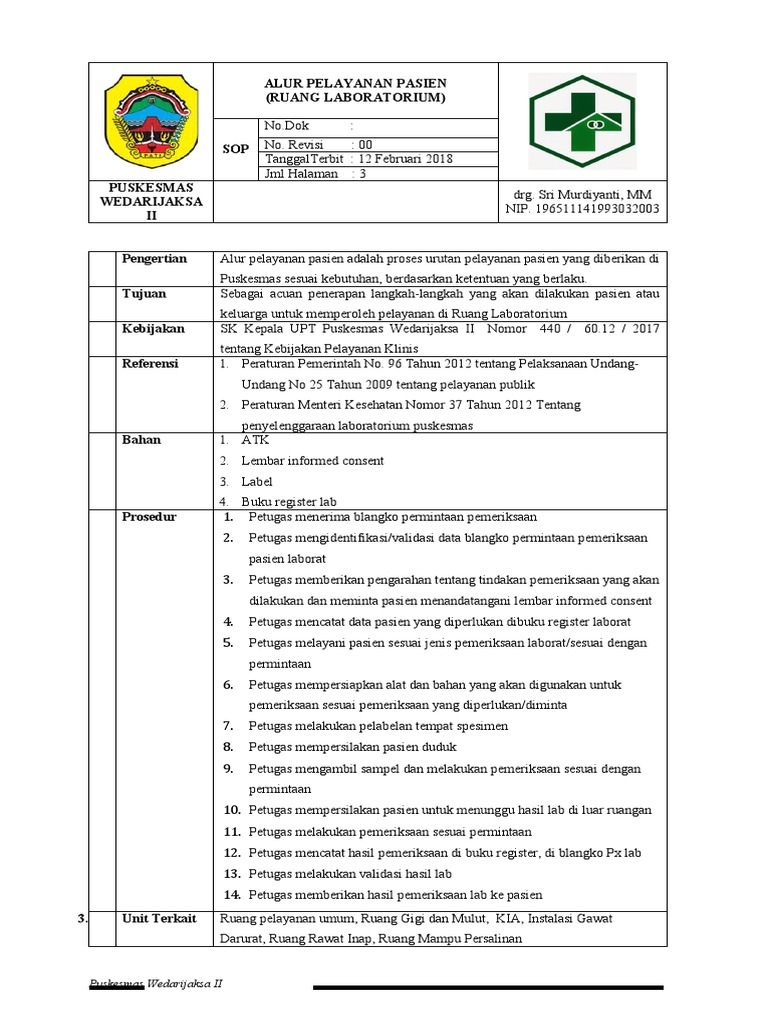 Sop Alur Pelayanan Pasien Lab | PDF