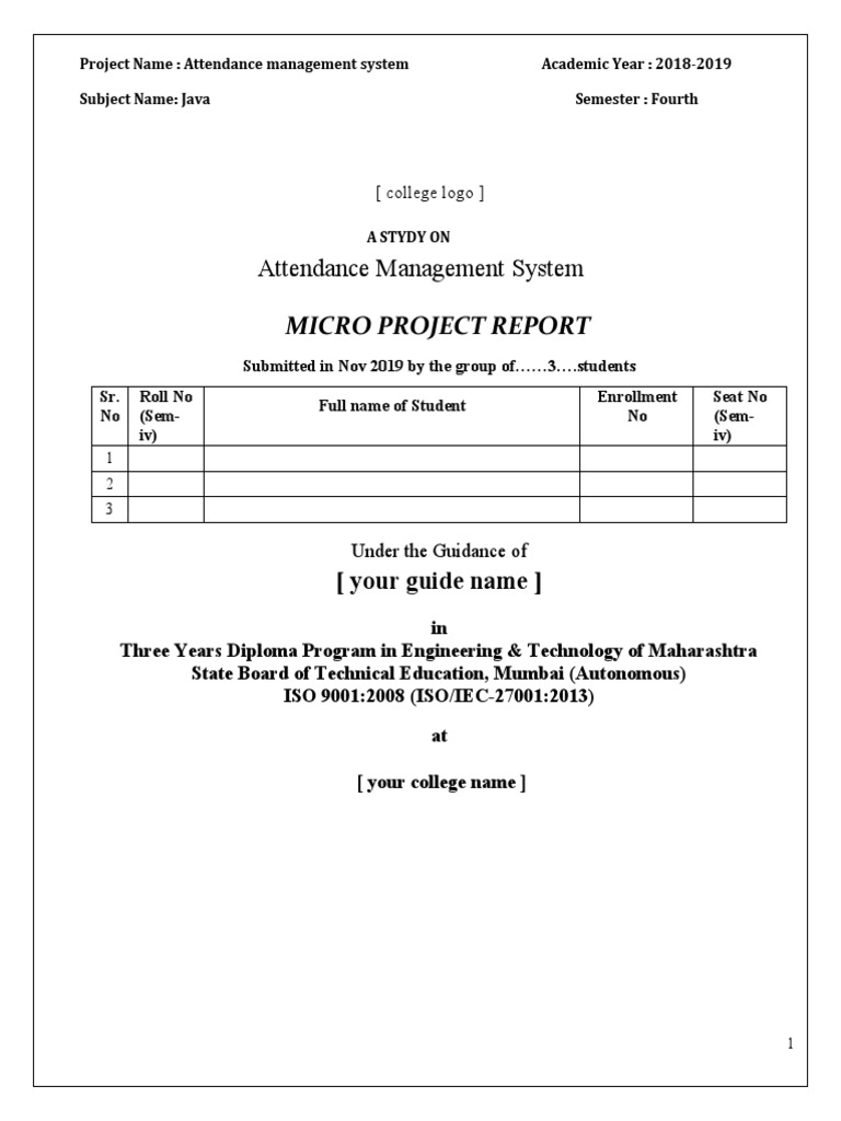 Attendance Management System: Micro Project Report | PDF | Biometrics | System